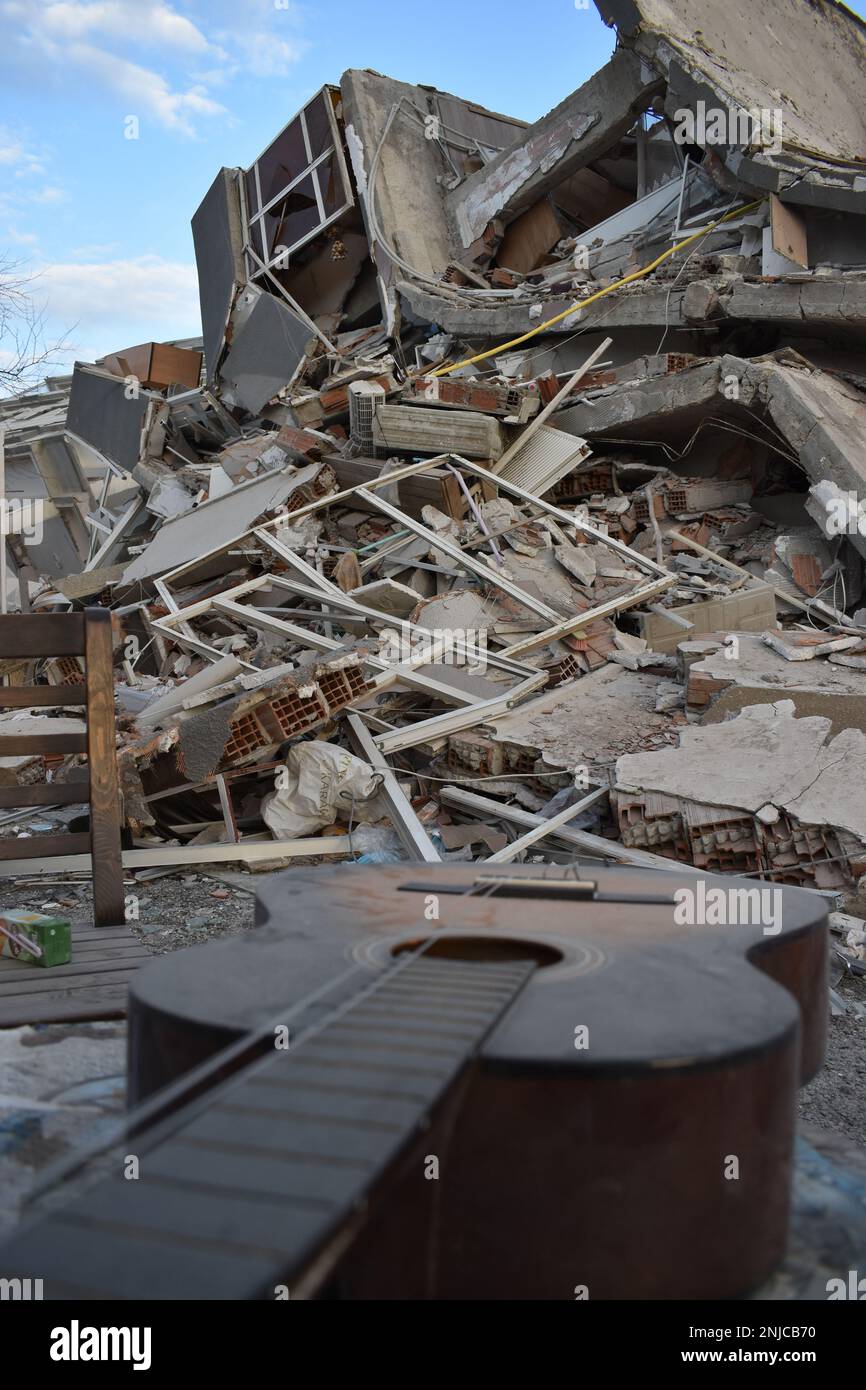 Destroyed buildings after the earthquake in Turkey. Earthquake scenes ...