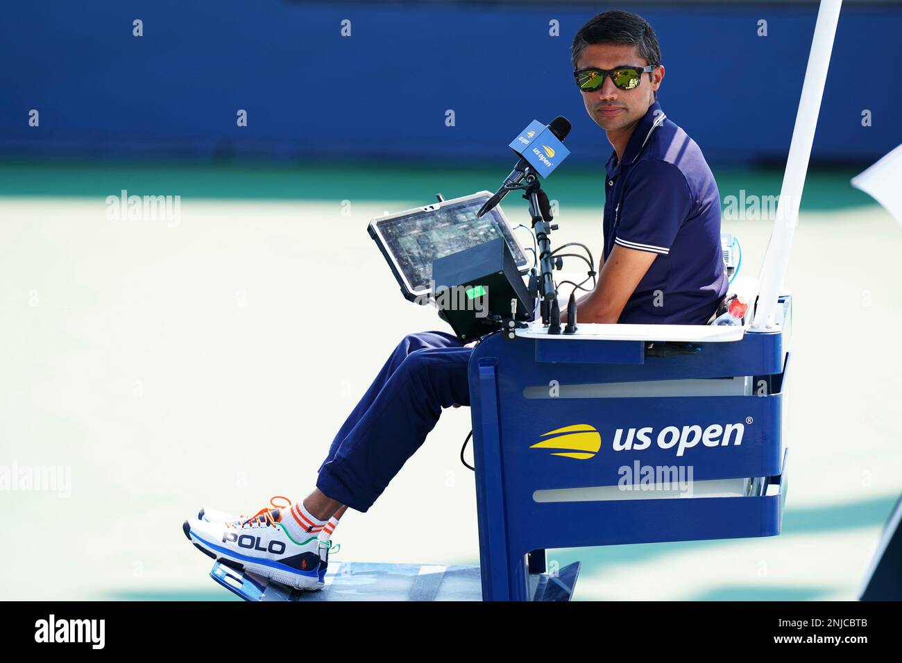 The chair umpire during a junior girls' doubles quarterfinal match at ...