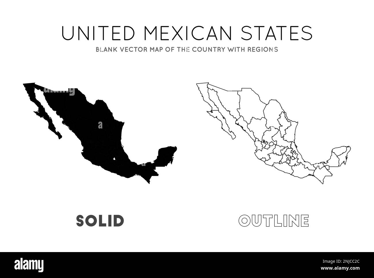 Mexico map. Blank vector map of the country with regions. Borders of ...
