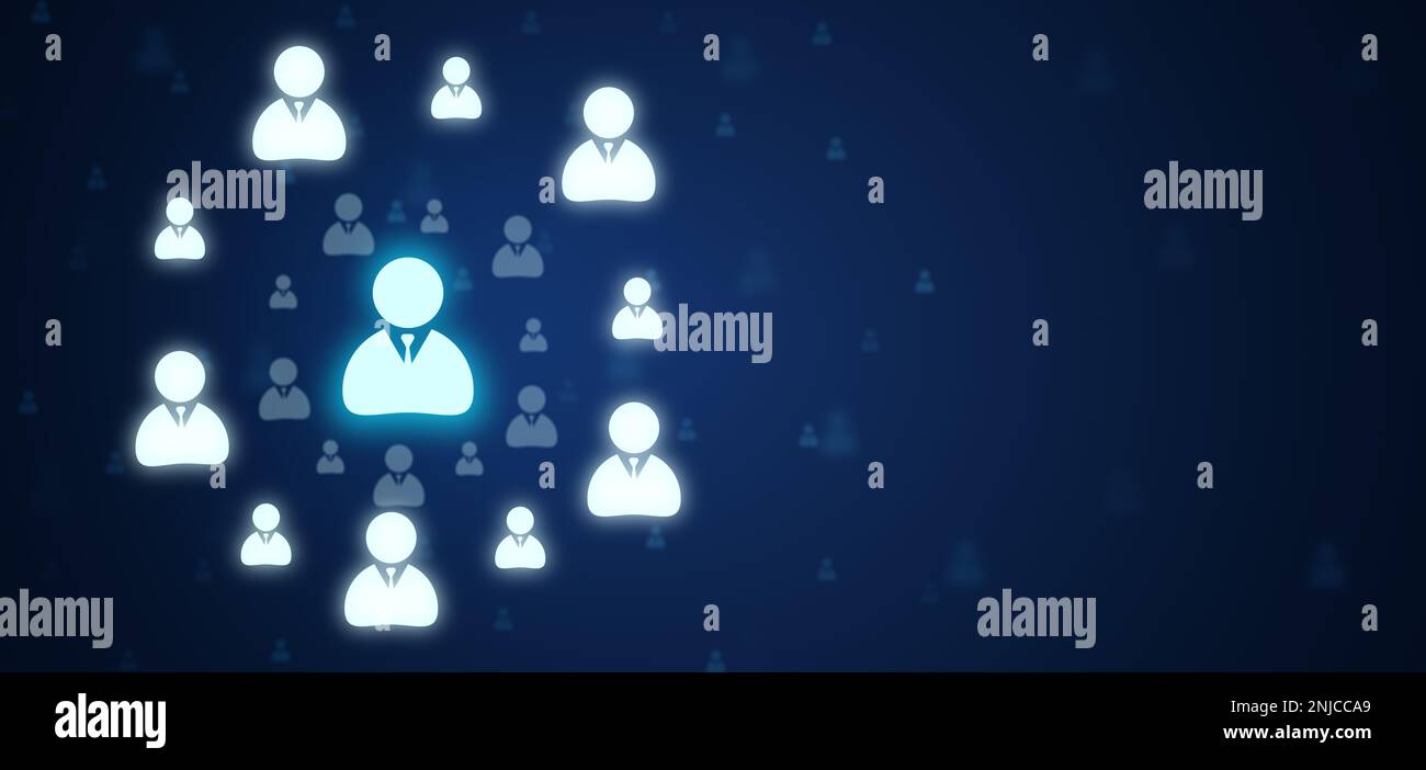 Glowing staff icons on a blue background, representing the concept of ...