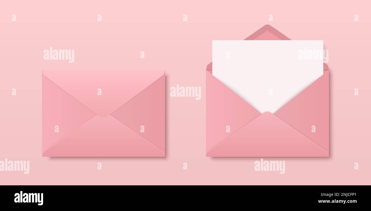 Vector Realistic Blank Pink Closed, Opened Envelopes with Letter Inside ...
