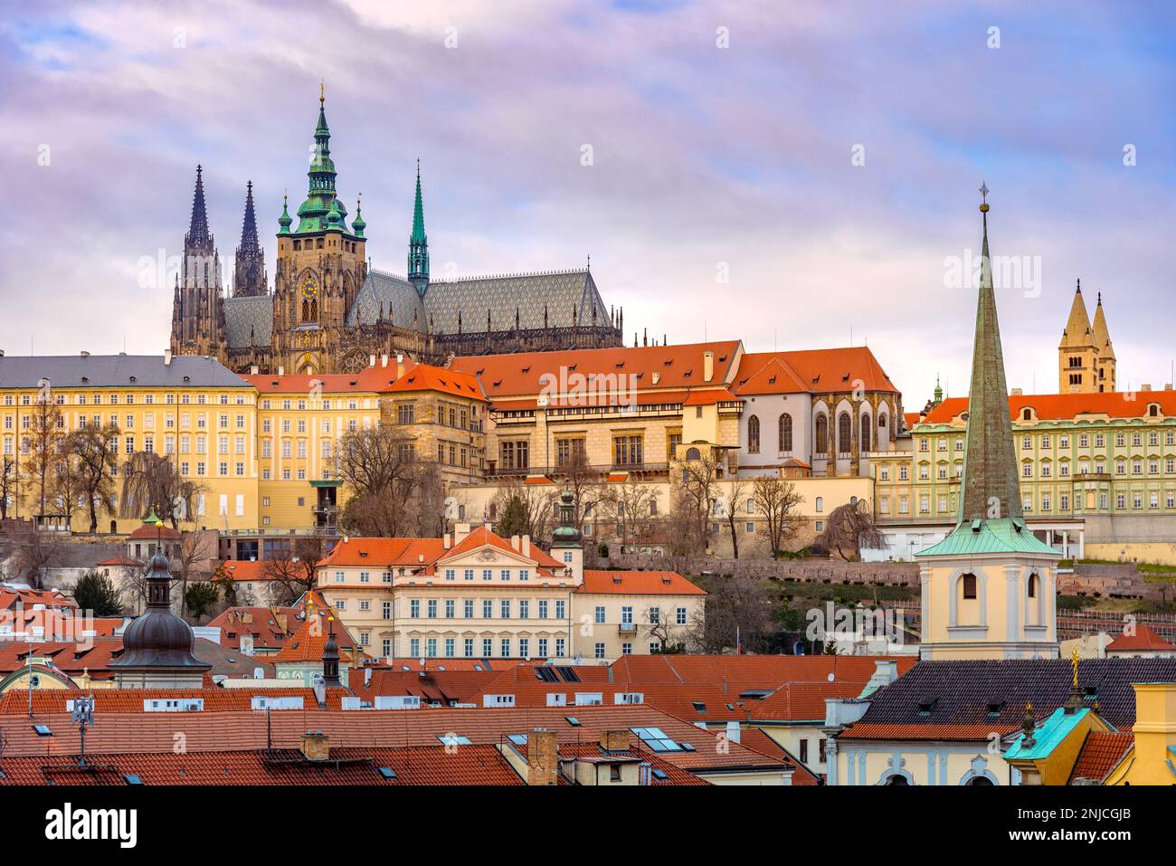 Cityscape of Prague with medieval towers and colorful buildings, Czech ...