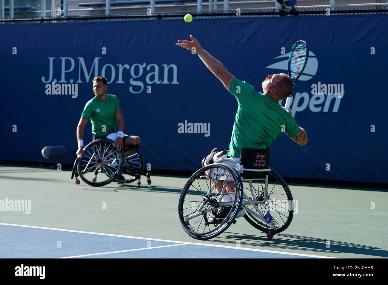 Ruben Spaargaren and Maikel Scheffers in action during a wheelchair men ...