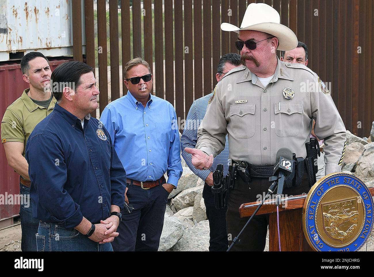 Yuma County Sheriff Leon Wilmot, right, thanks Arizona Gov. Doug Ducey ...