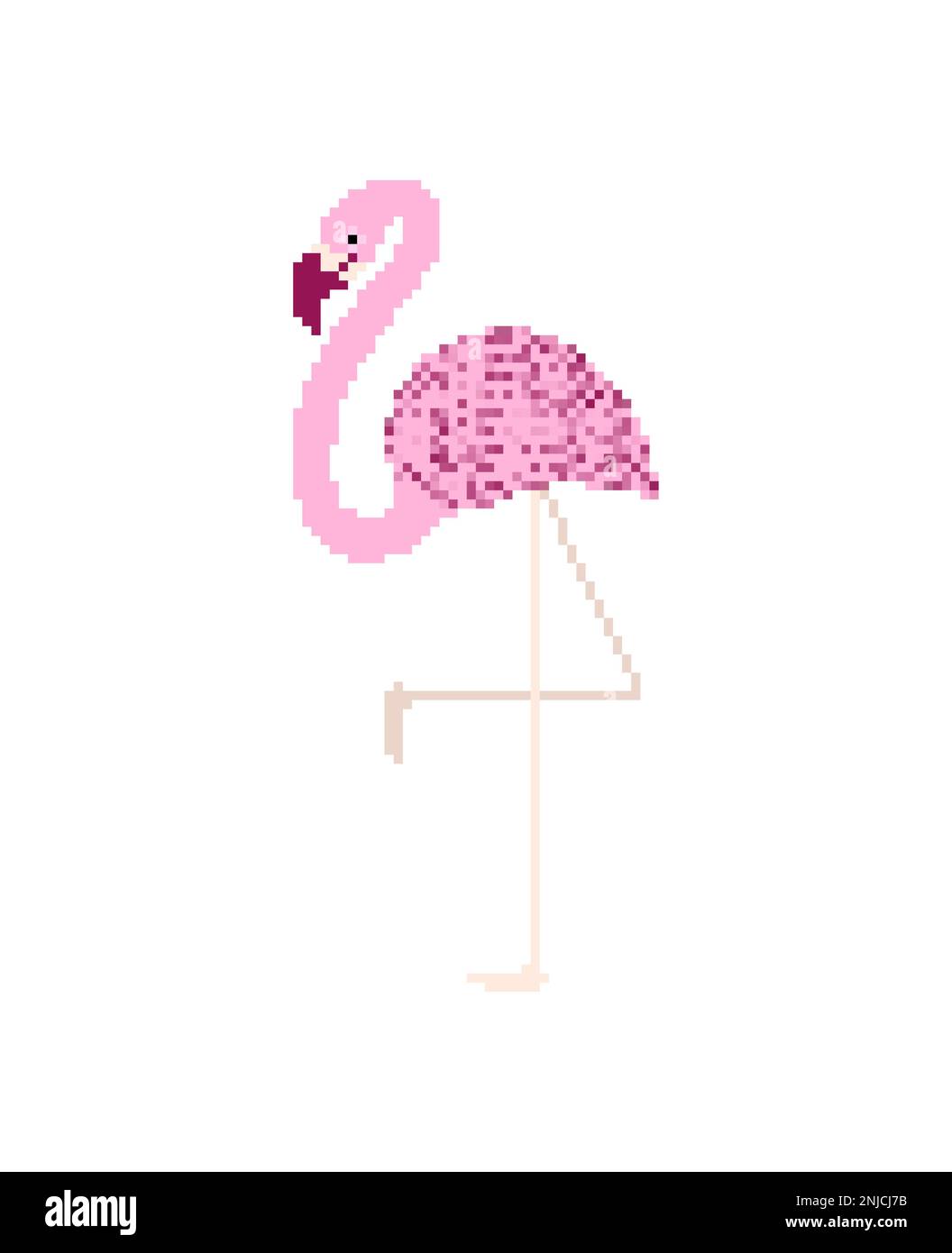Pink flamingo pixel art isolated. 8 bit water bird with pale pink ...