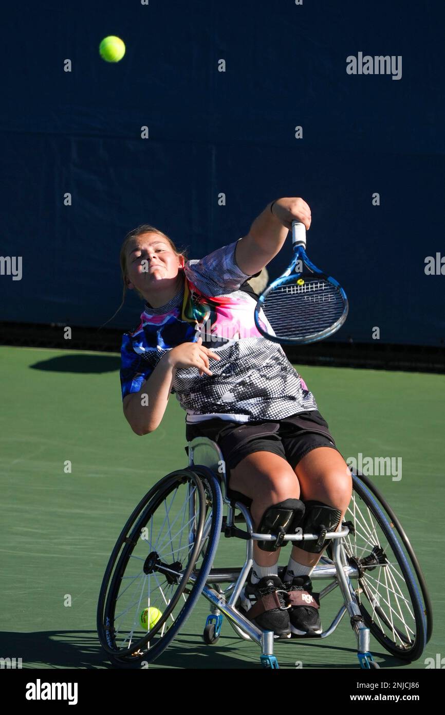 Ruby Bishop in action during a junior wheelchair girls' singles ...