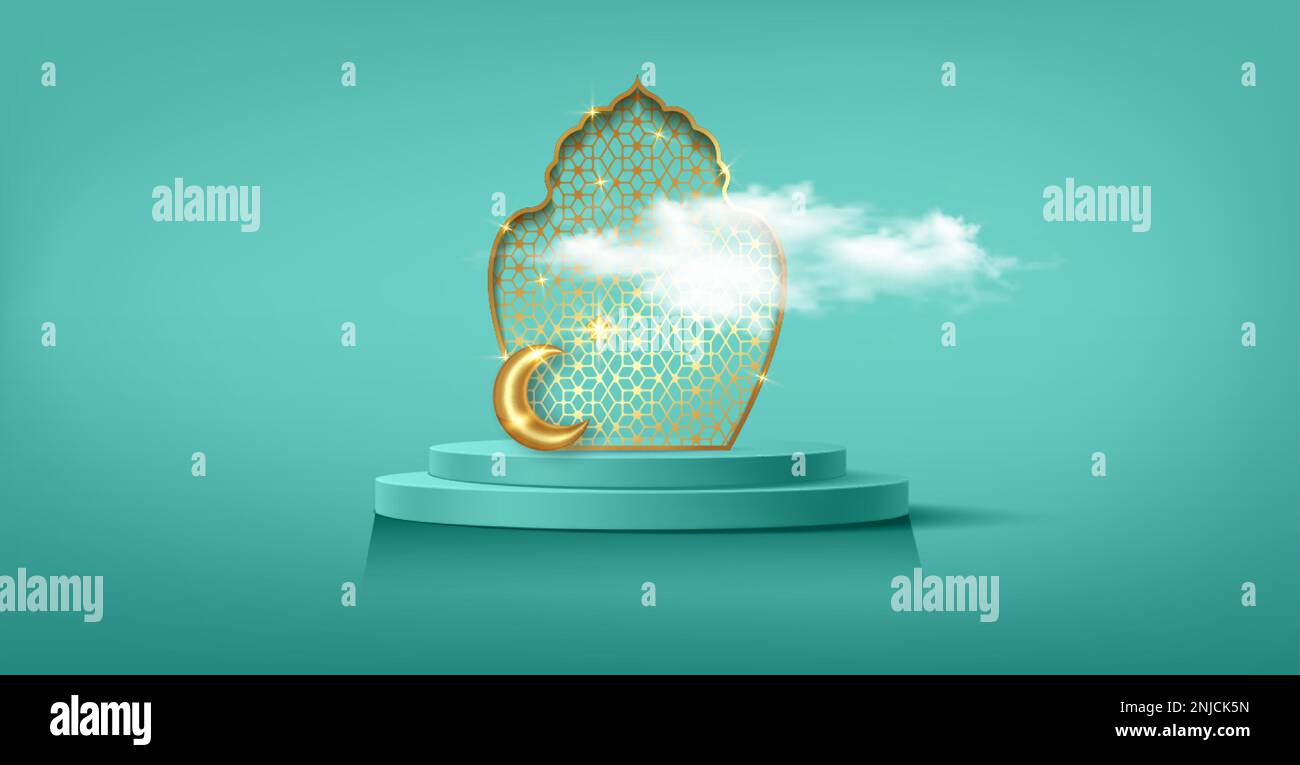 Luxury Islamic Podium with gold arabic window traditional islamic ...