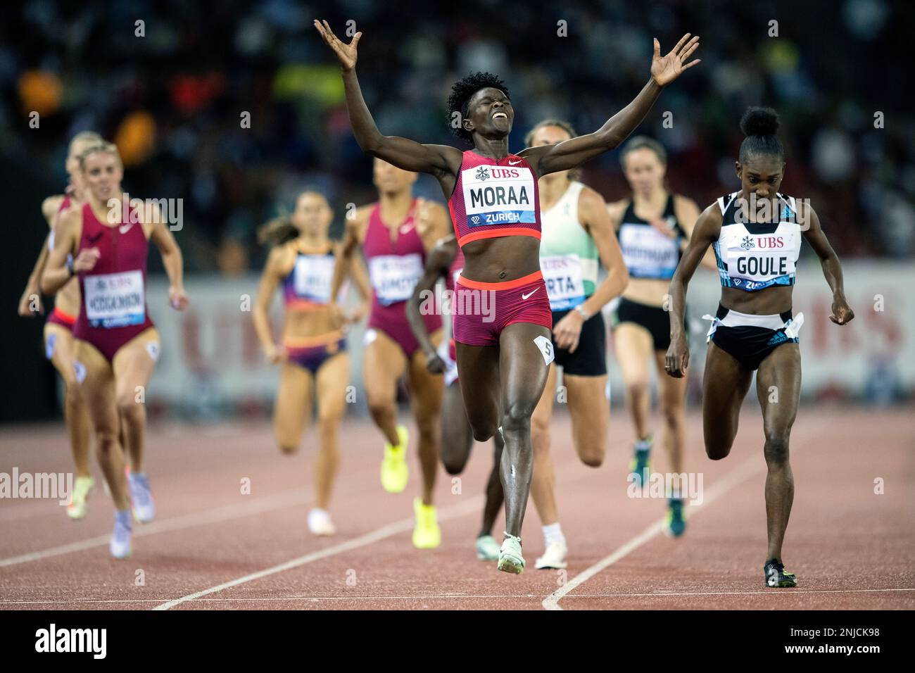 Mary Moraa of Kenya reacts after winning the 800m Women during the ...