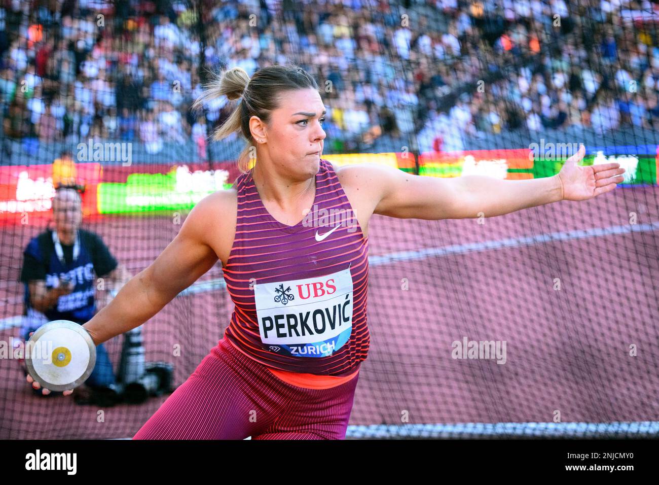 Sandra Perkovic of Croatia competes in the Discus Throw Women during ...