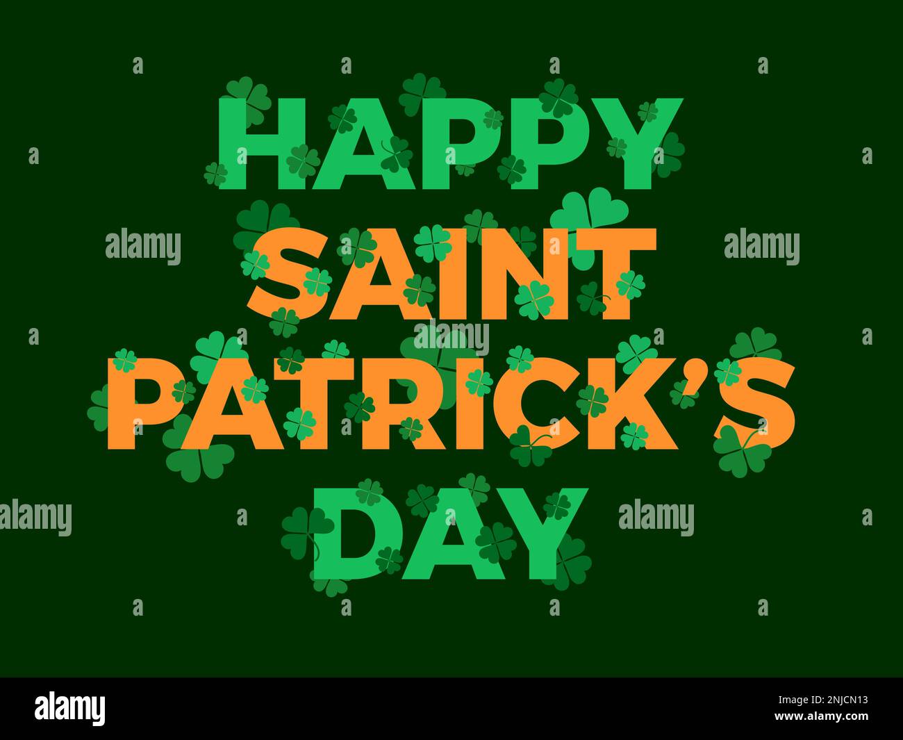 Happy st. Patrick's Day text with clover leaves behind and in front of ...