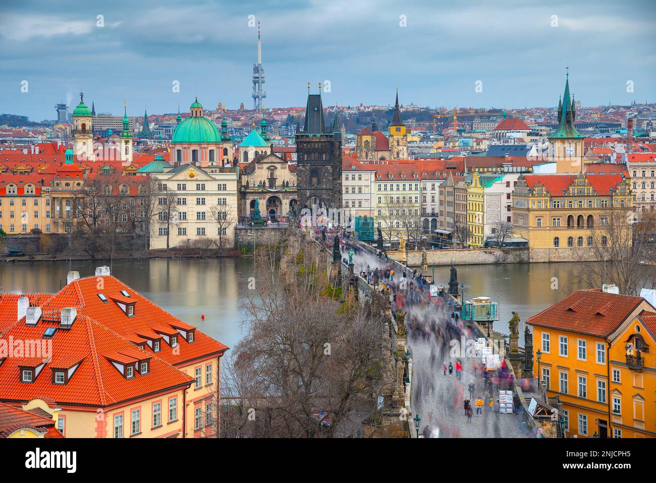 Cityscape of Prague with medieval towers and colorful buildings, Czech ...