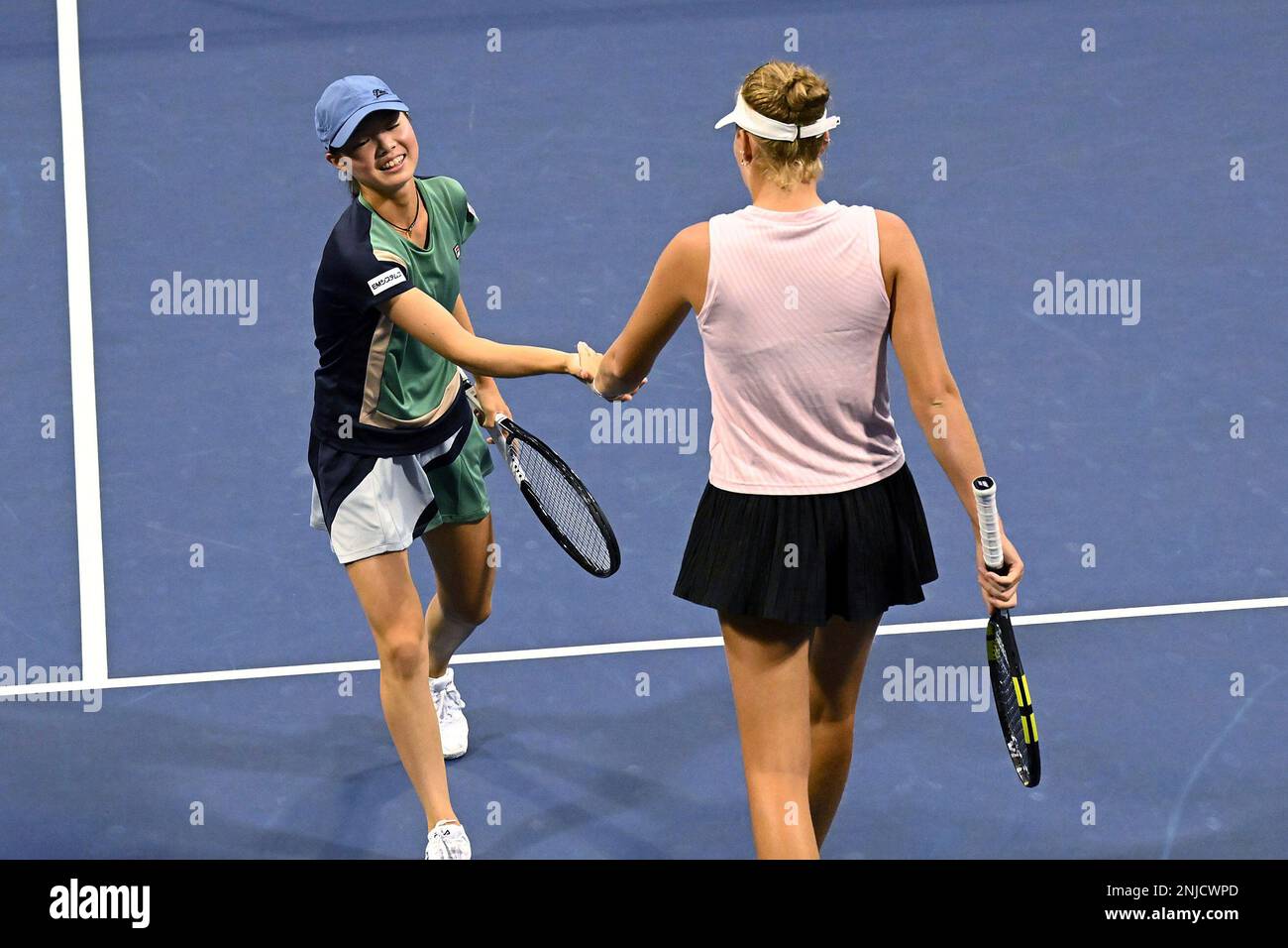 Hayu Kinoshita and Anastasiia Gureva react during a junior girls ... Hayu Kinoshita and Anastasiia Gureva react during a junior girls ...