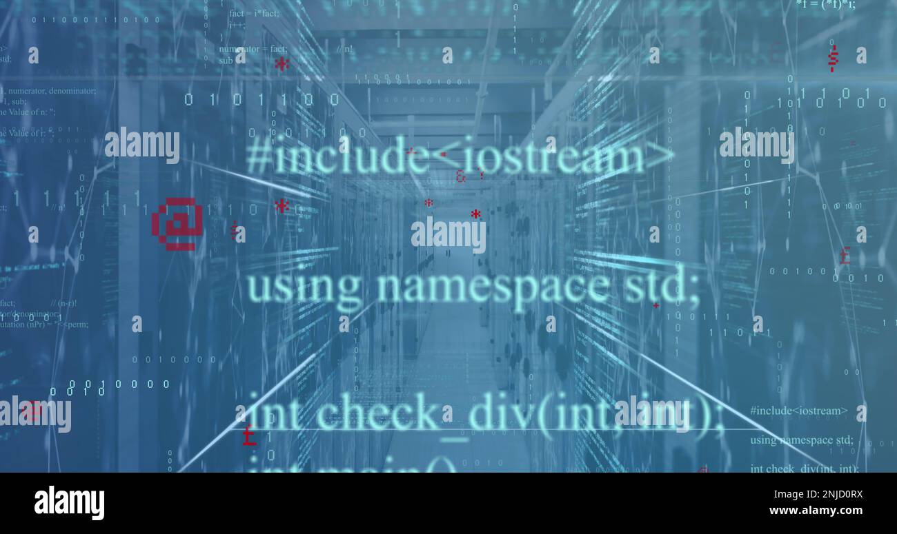 Composition of data processing over server room Stock Photo - Alamy