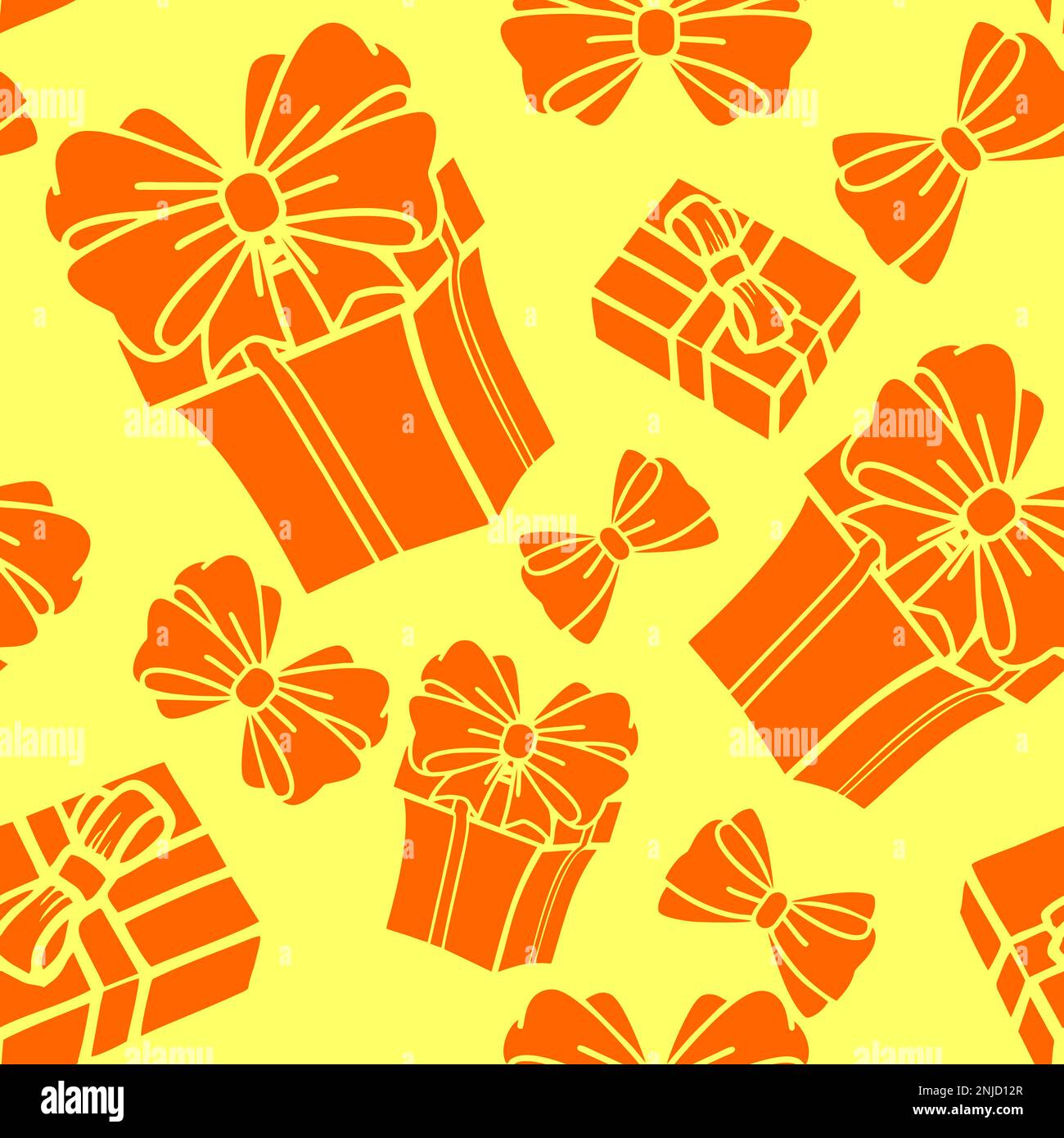 seamless asymmetric pattern of orange gift boxes on a yellow background ...