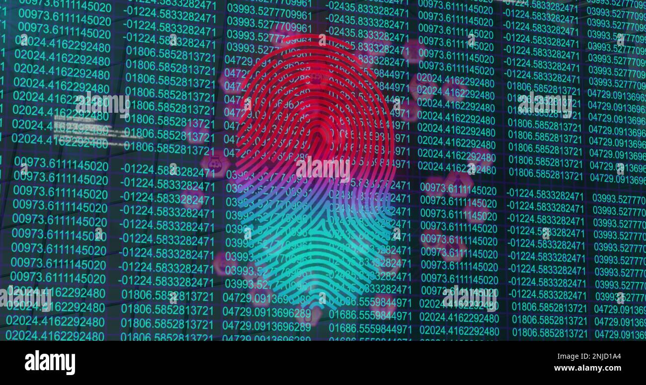 Image of fingerprint with media icons over data processing Stock Photo ...