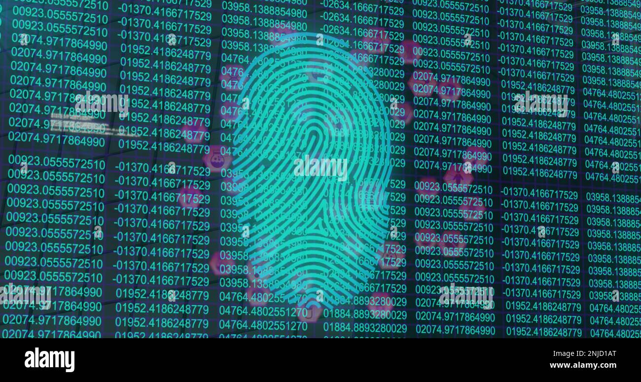 Image of fingerprint with media icons over data processing Stock Photo ...