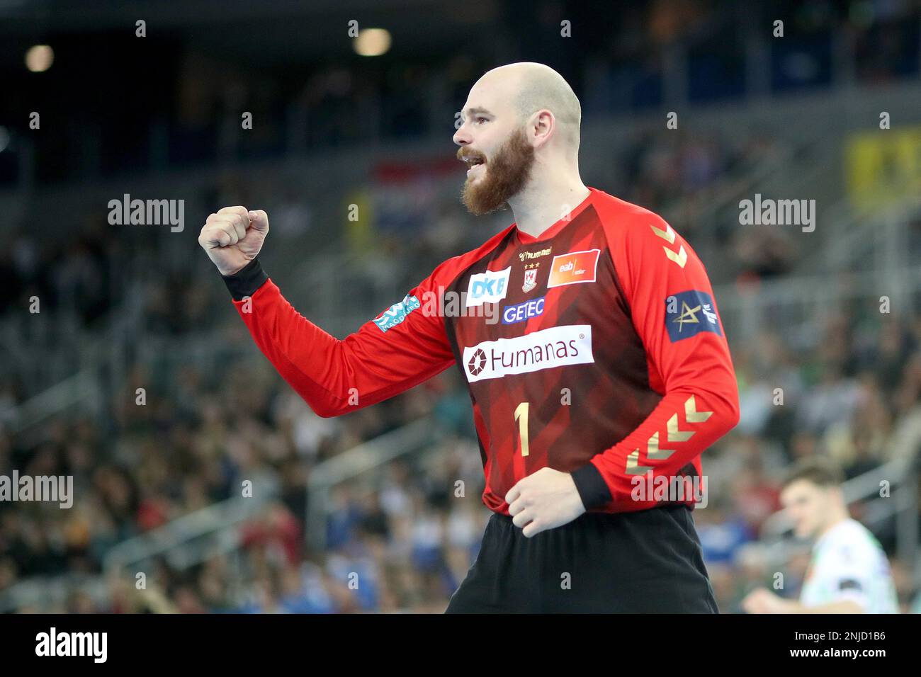 Goalkeeper Mike Jensen of SC Magdeburg reacts during the EHF Champions ...