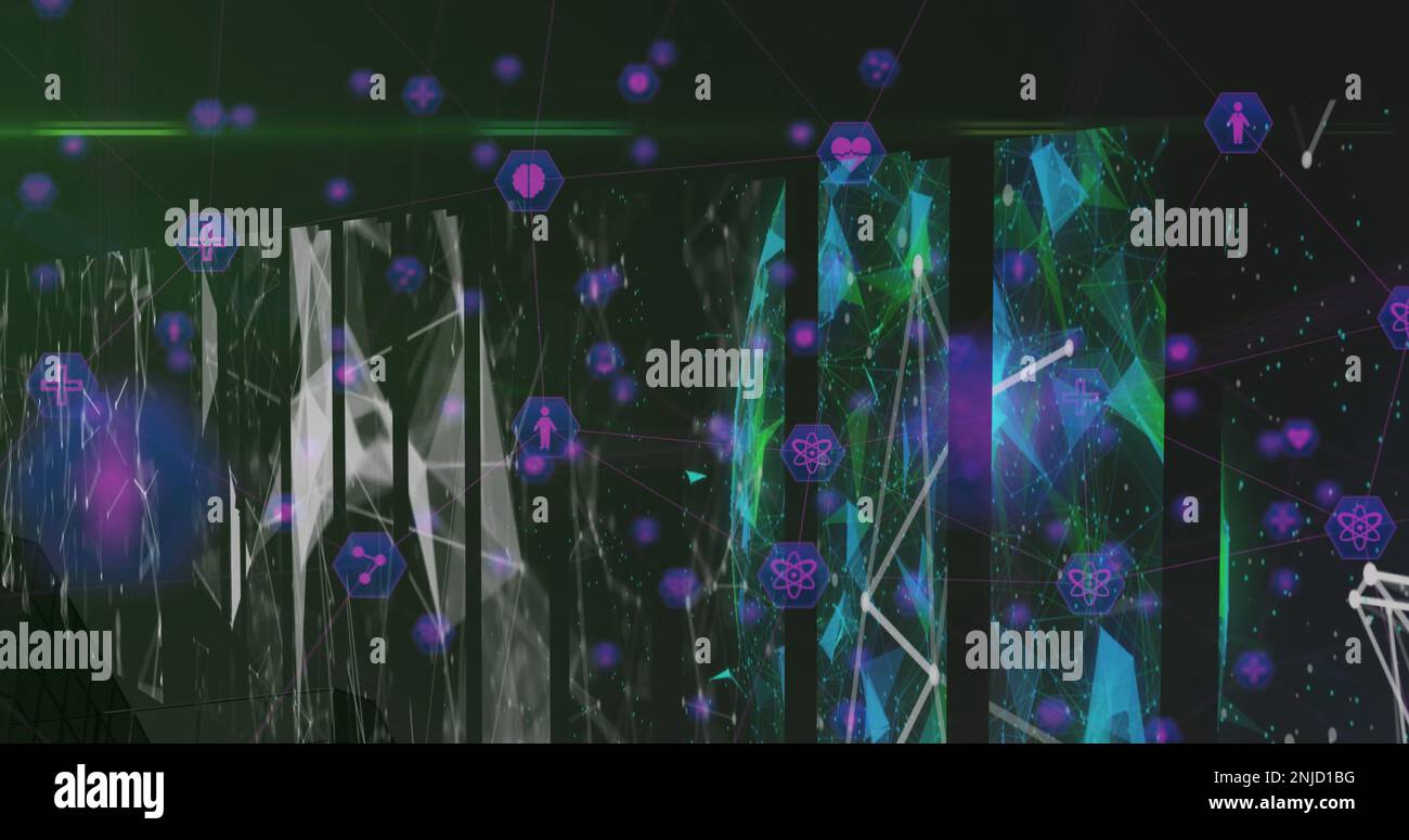 Image of medical icons and shapes over black background Stock Photo - Alamy