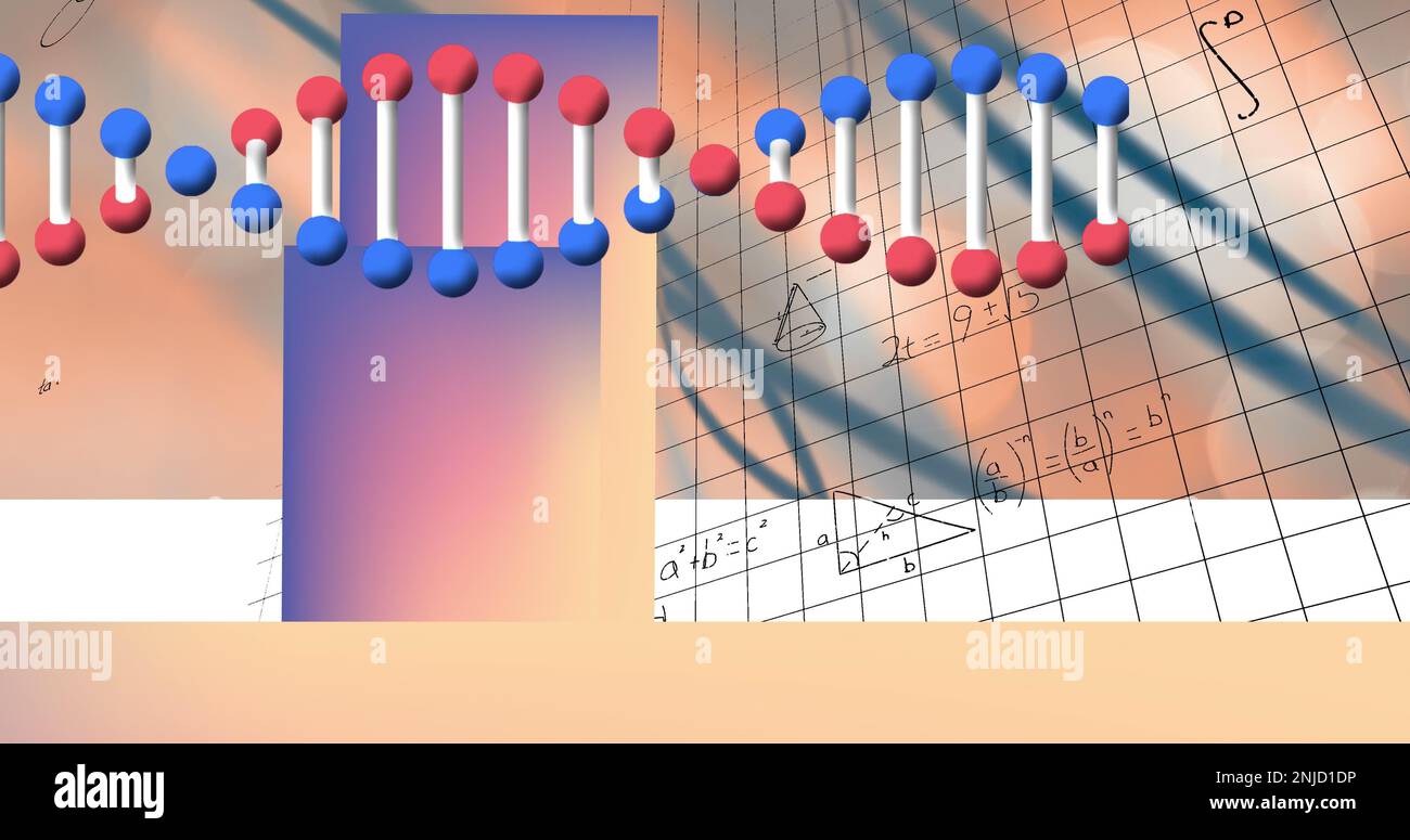 Image of data processing and mathematical equations and dna strand ...