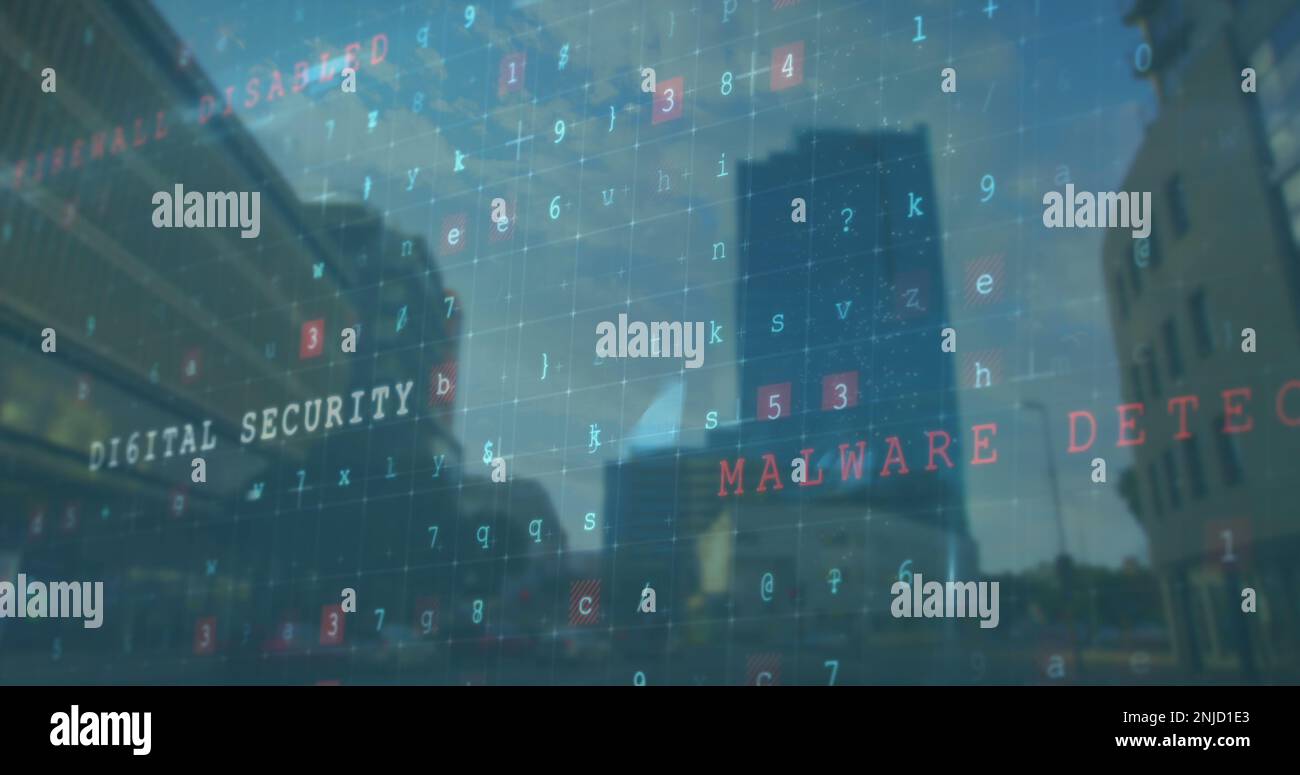 Image of data processing and hacking texts over cityscape Stock Photo ...