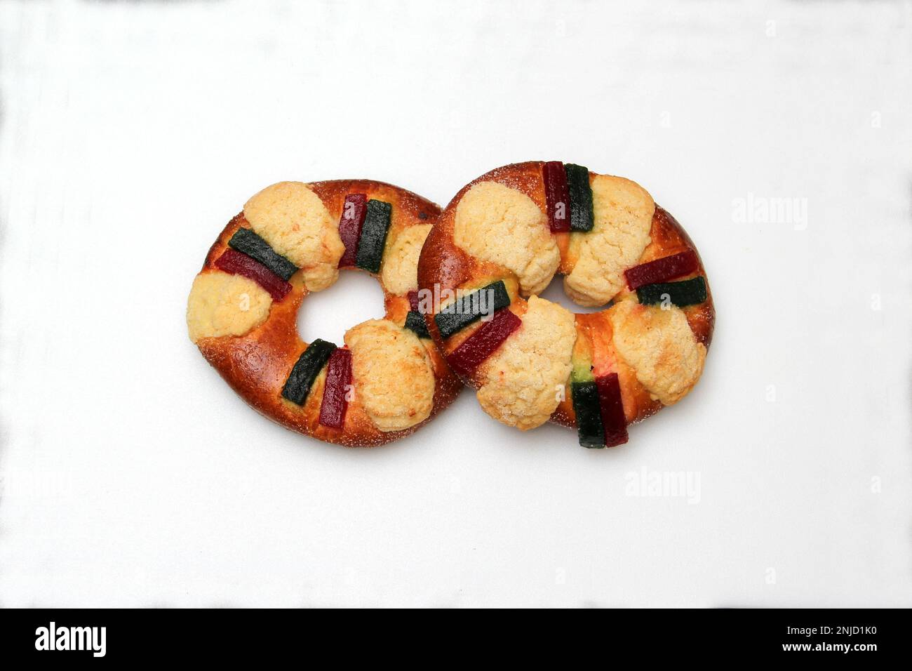 The roscon, rosca de Reyes or king cake, a torus-shaped sweet dough bun ...
