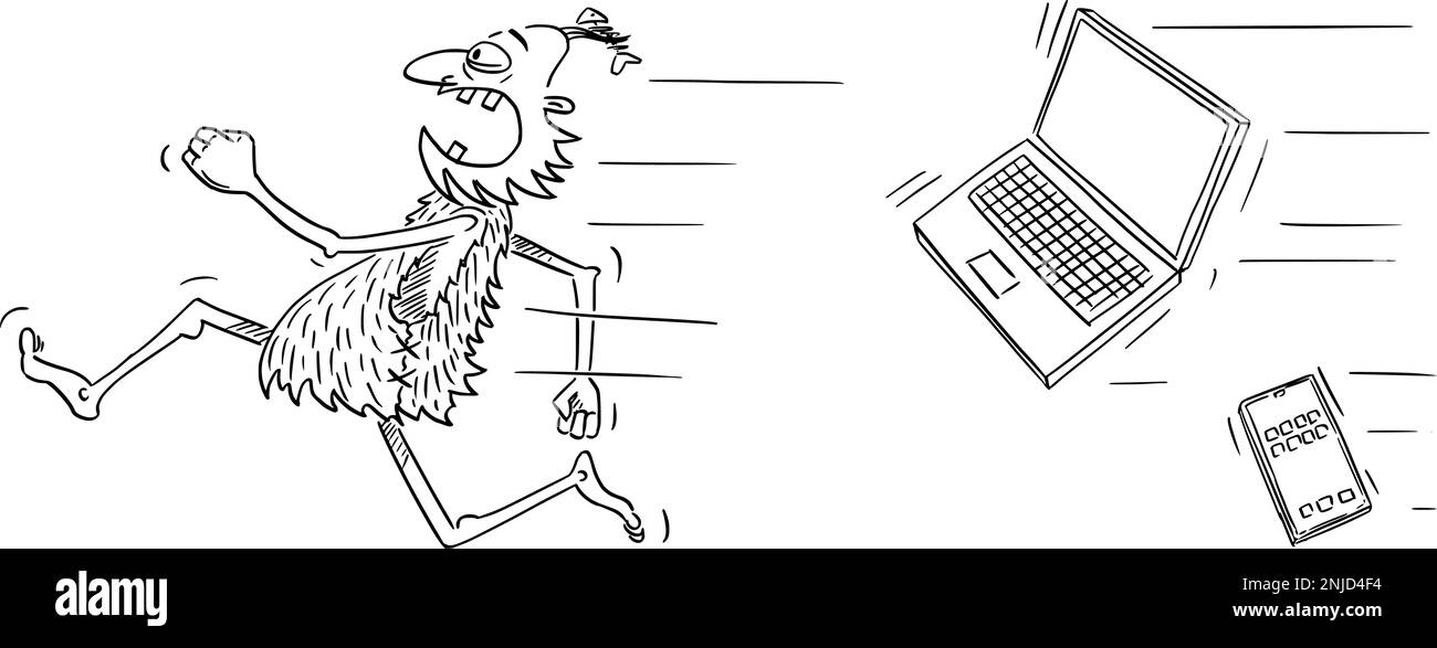 Business or Political Cartoon About Caveman and Computer Technology ...