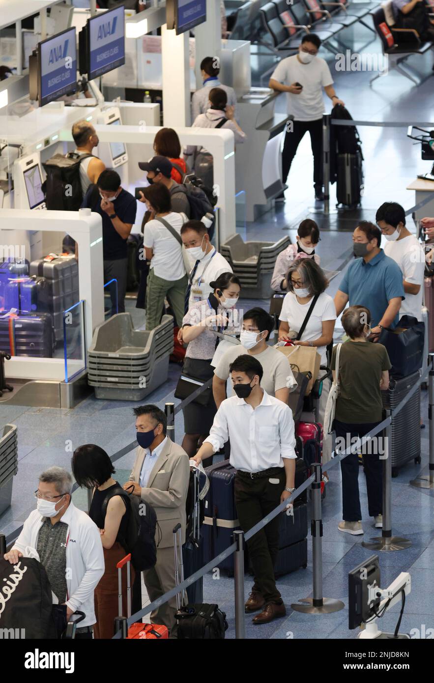 A photo shows crowded Haneda International Airport in Ota Ward, Tokyo ...