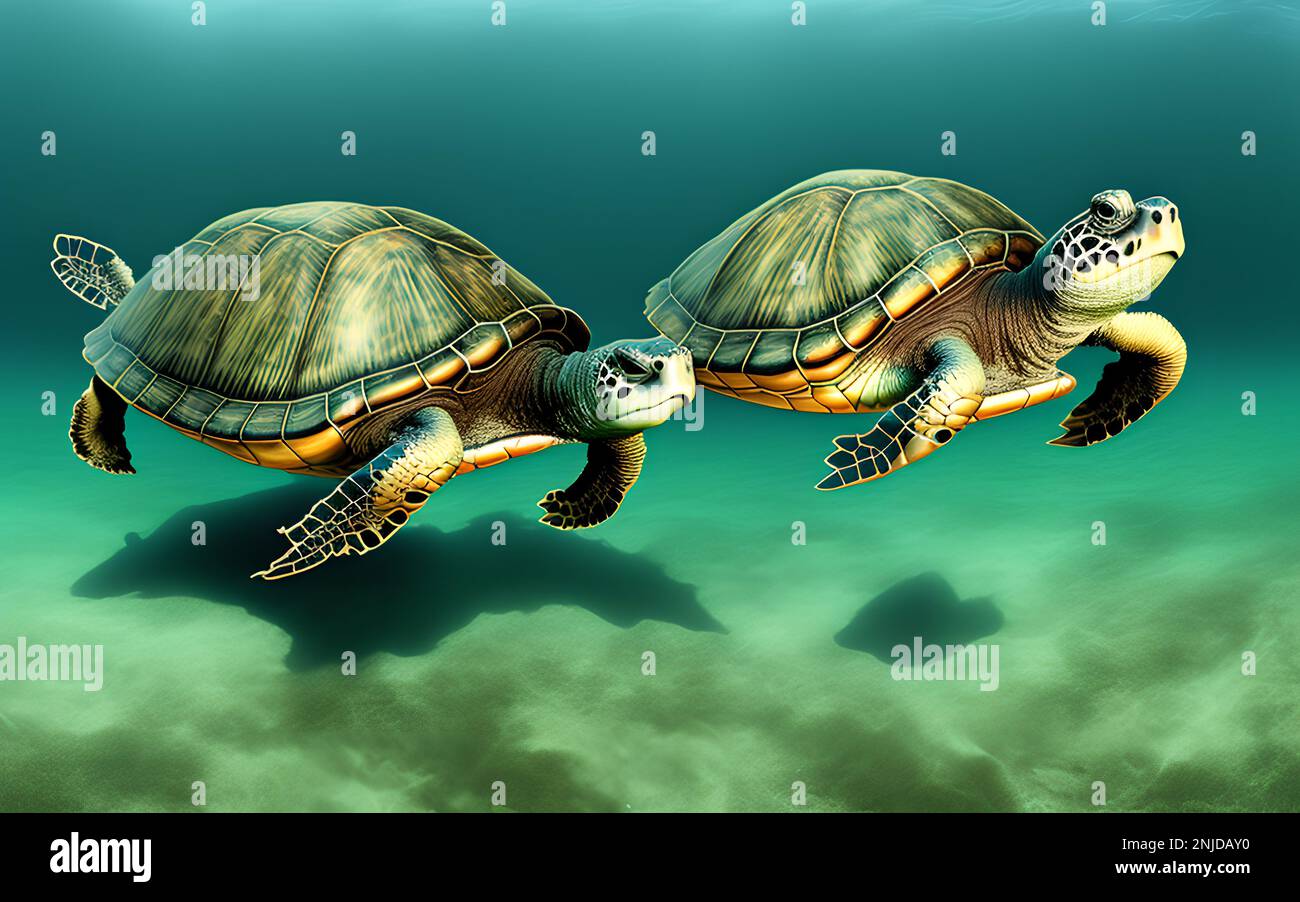 Sea turtles swimming underwater art hi-res stock photography and images ...