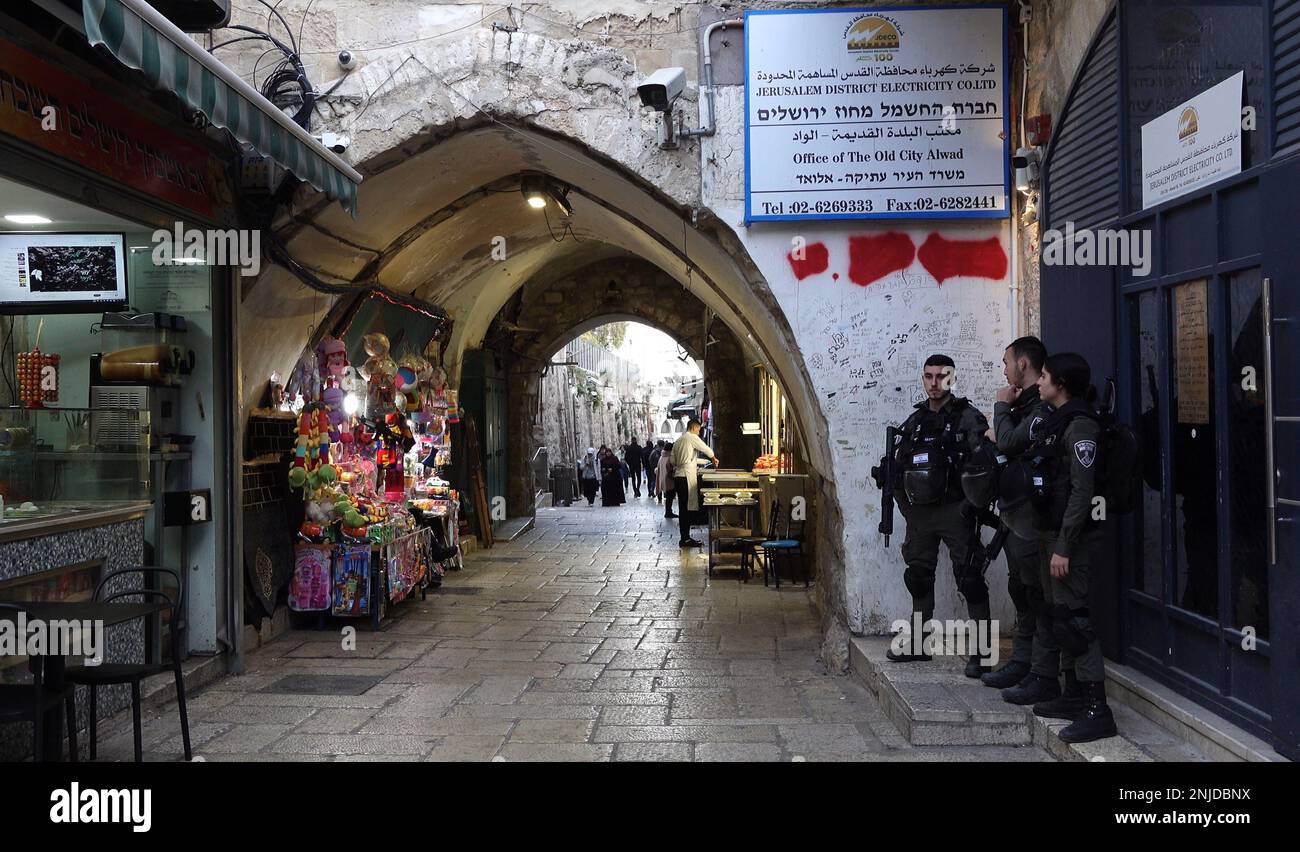 JERUSALEM, ISRAEL - FEBRUARY 22: Members of Israeli security force ...