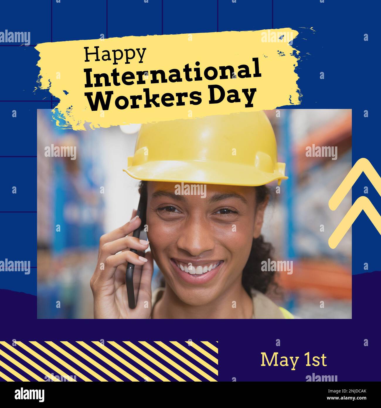 Composition of international workers day text over african american ...