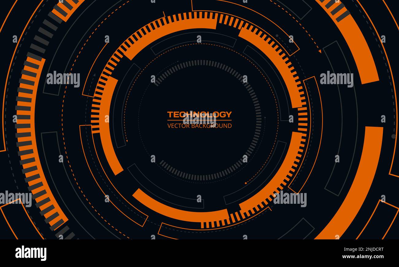 Black and orange technology background with Sci-fi futuristic cyber HUD circular structure ...