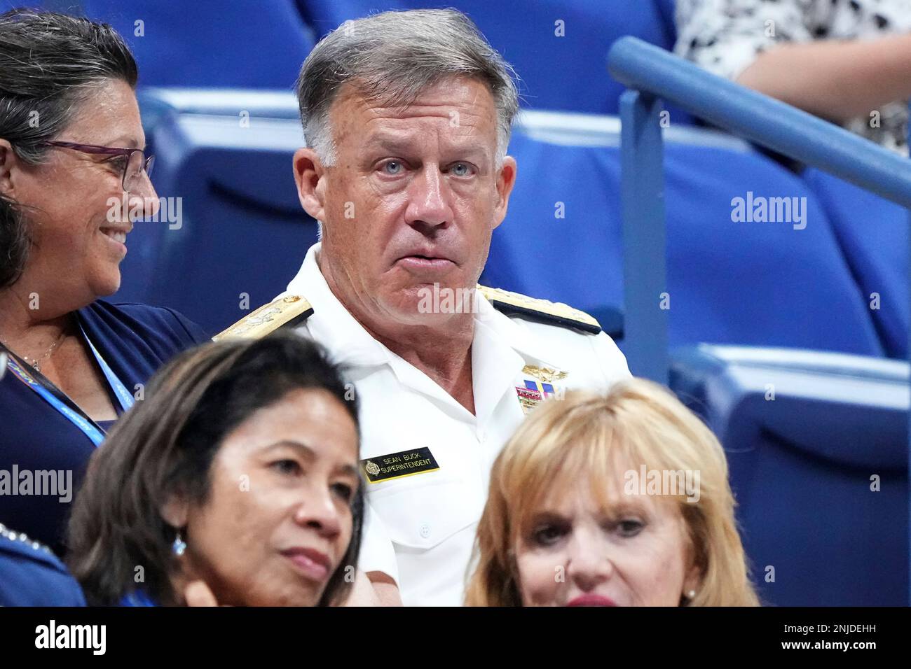 United States Navy, Vice Adm. Sean Buck attends a women's singles match ...