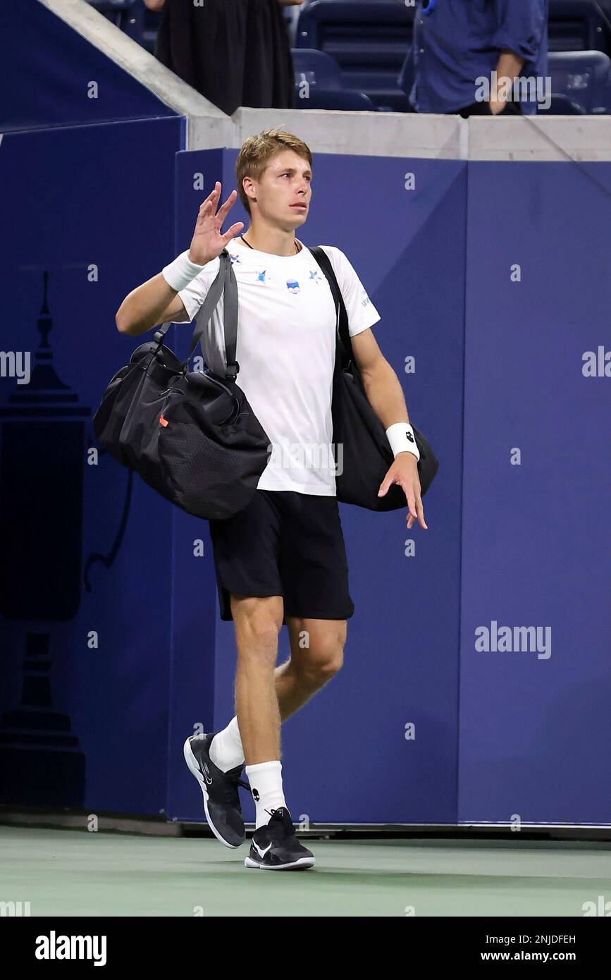 Ilya Ivashka waves to the crowd prior to a men's singles match at the ...