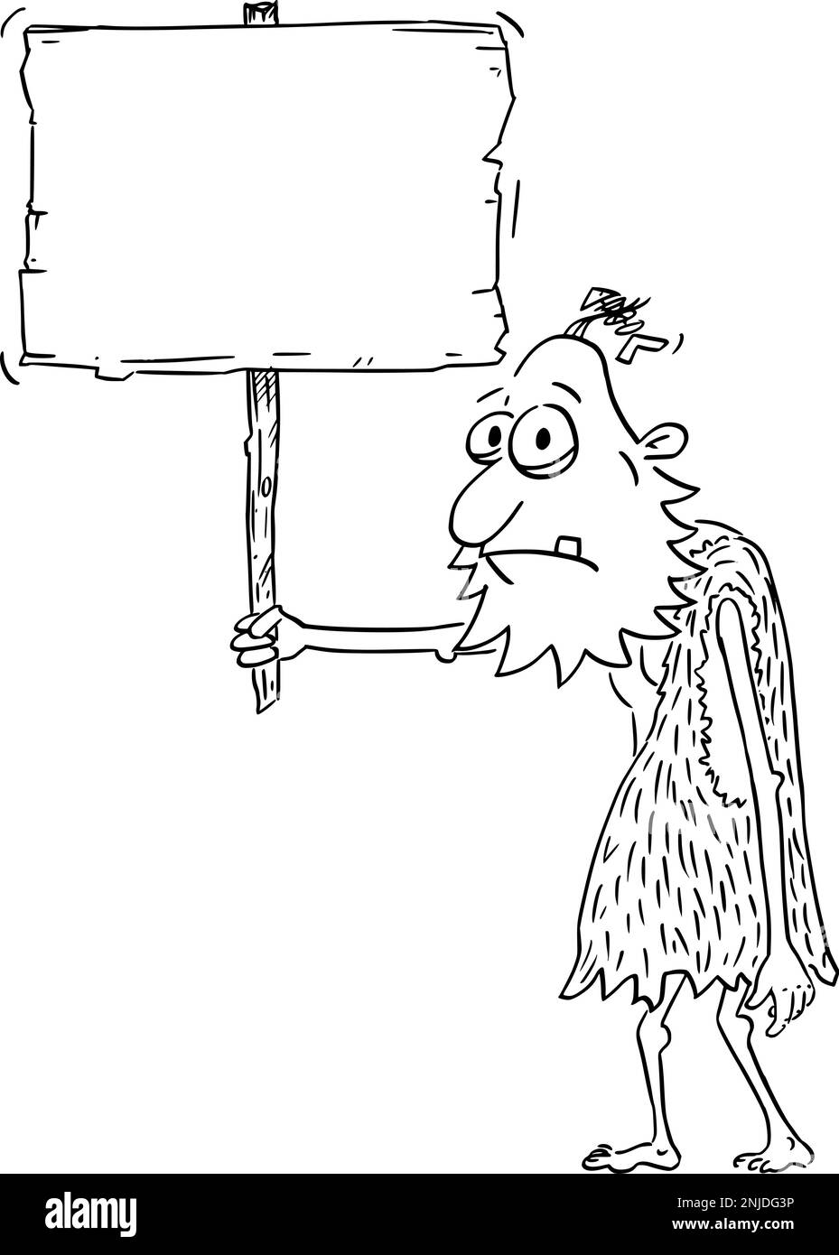 Business or Political Cartoon About Caveman Holding Sign, Vector ...