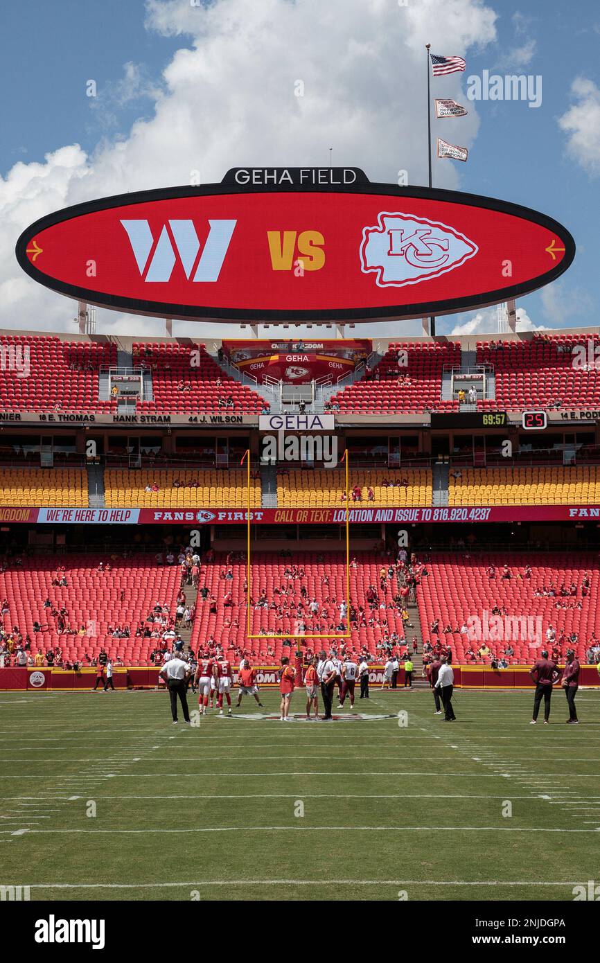 KANSAS CITY, MO - AUGUST 20: Scoreboard in the end zone at Arrowhead ...