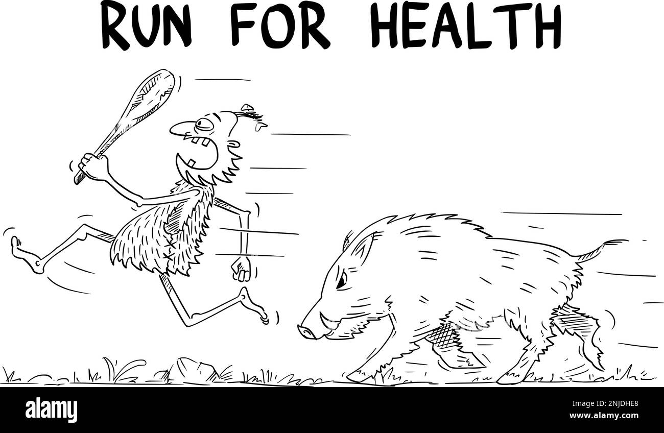 Business or Political Cartoon About Caveman Running Away Wild Boar ...