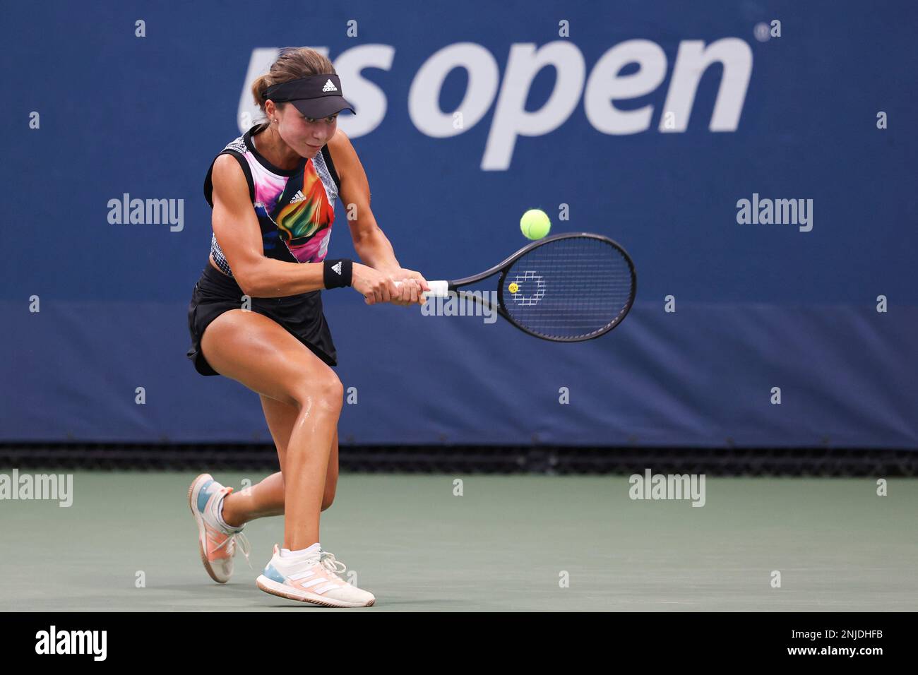 Iva Jovic in action during a junior girls' singles match at the 2022 US ...
