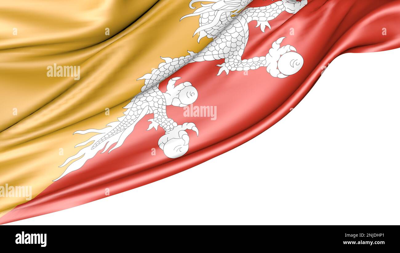 Bhutan flag isolated on white background, 3D illustration Stock Photo ...
