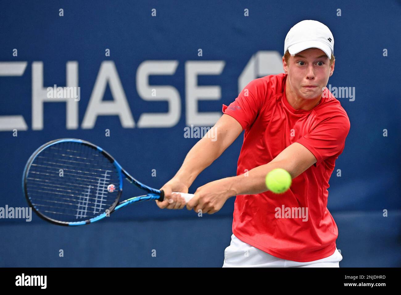 William Jansen in action during a junior boys' singles match at the ...