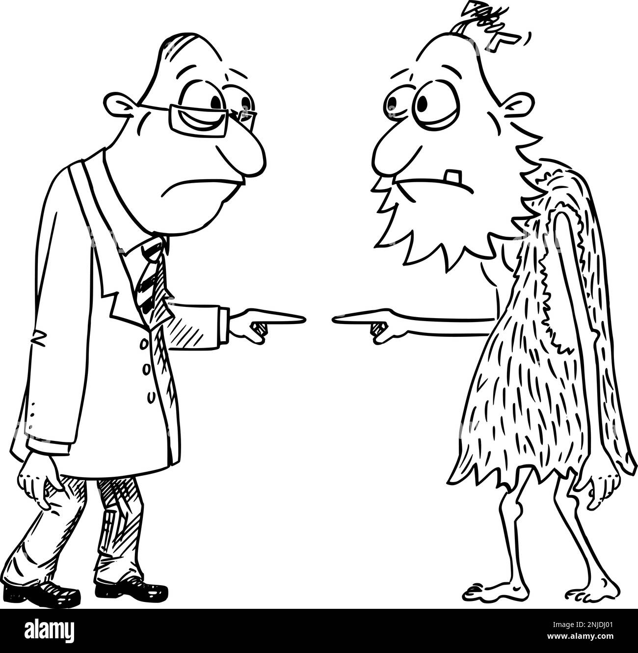 Business or Political Cartoon About Caveman and Businessman, Vector ...