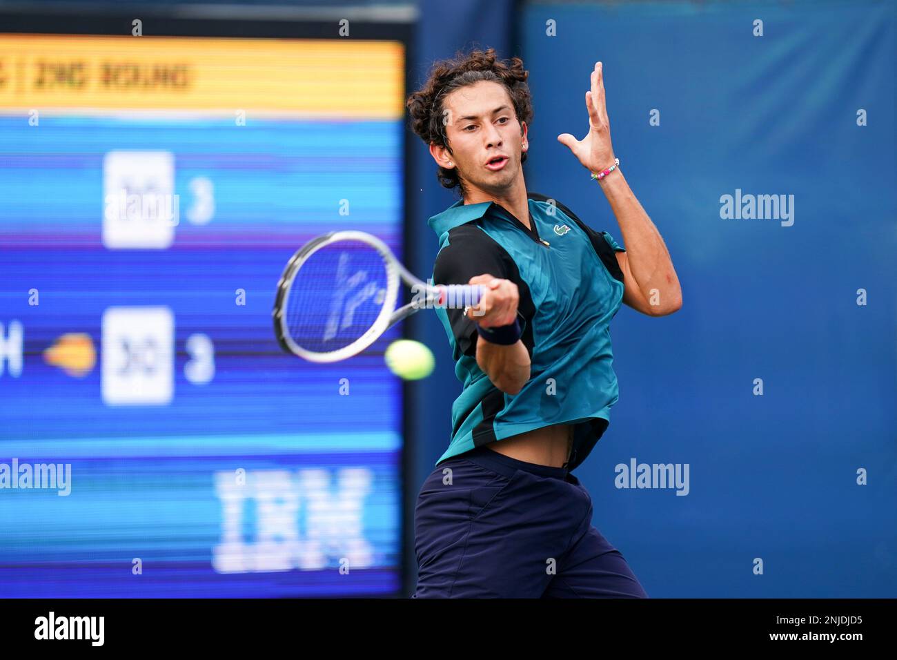 Ozan Baris in action during a junior boys' singles match at the 2022 US ...