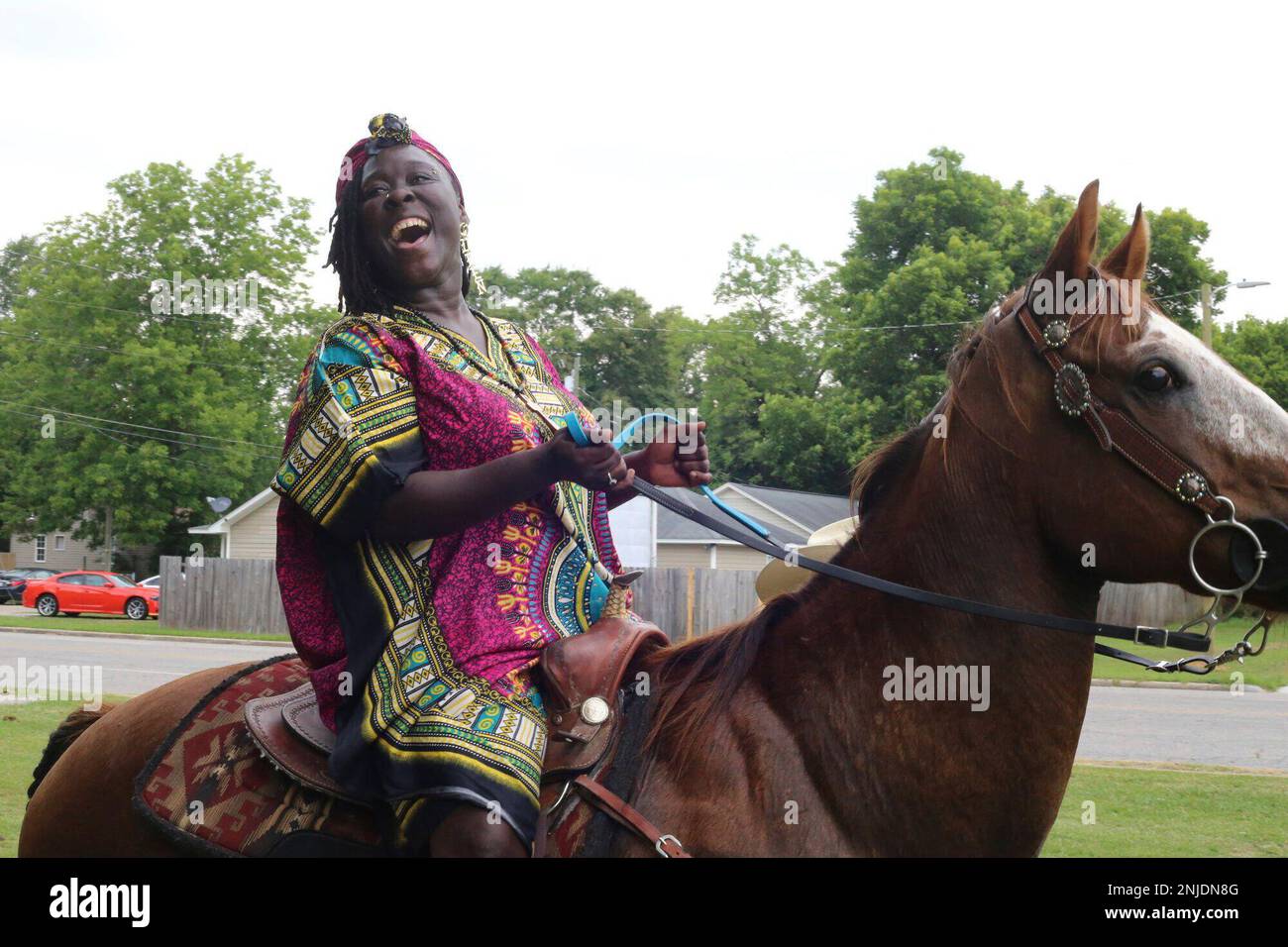 Brittany Martin, founder of Mixed Sistaz United, rides a horse at the ...