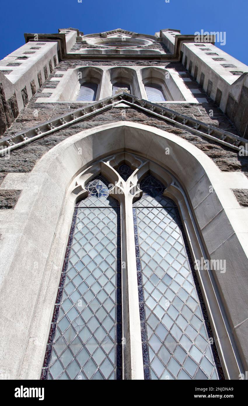 The view of historic Presbyterian Iona Church window in Port Chalmers ...