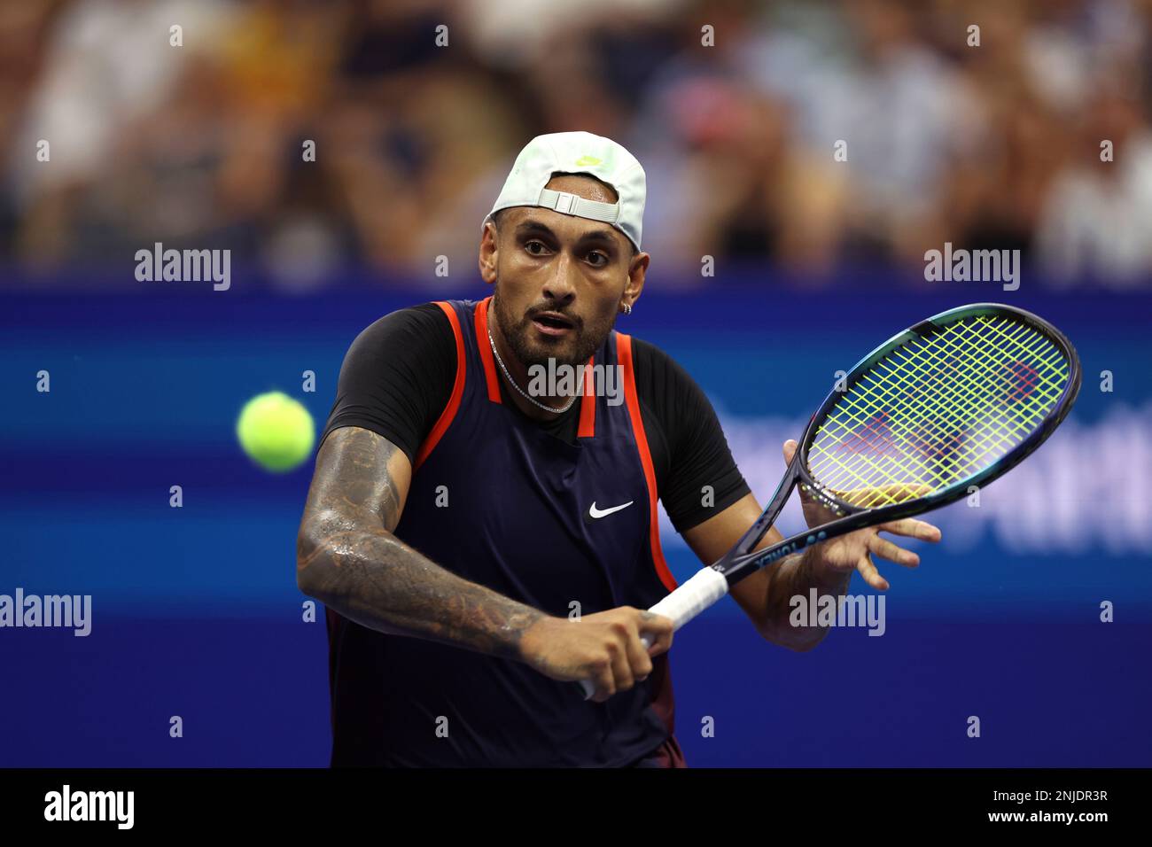 Nick Kyrgios in action during a men's singles match at the 2022 US Open ...