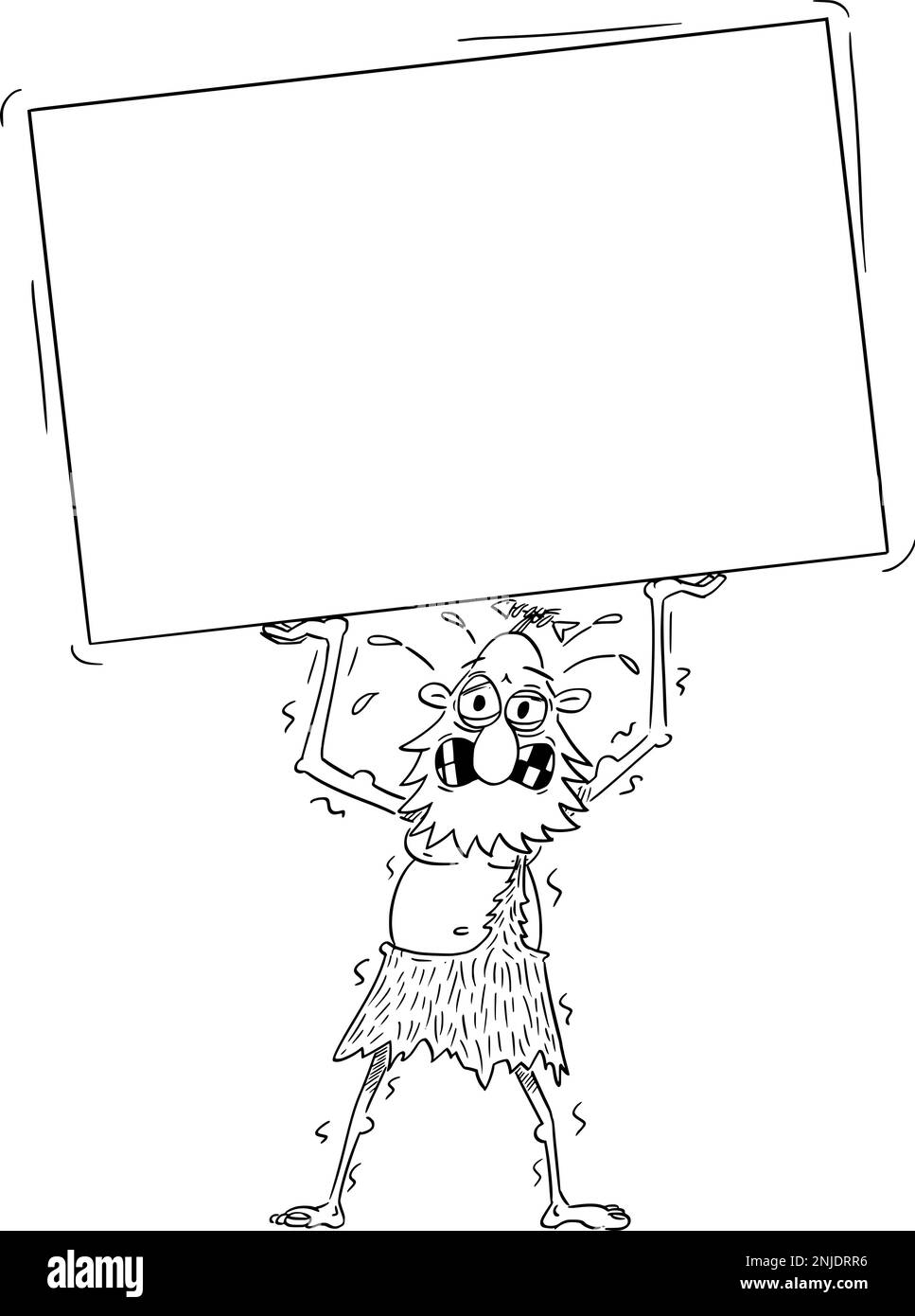 Business or Political Cartoon About Caveman Lifting Sign, Vector ...