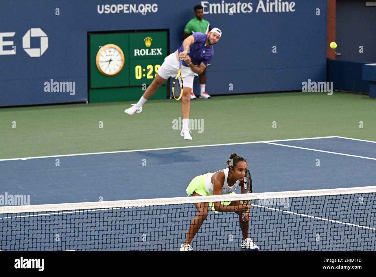 Jack Sock and Leylah Fernandez in action during a mixed doubles match ...