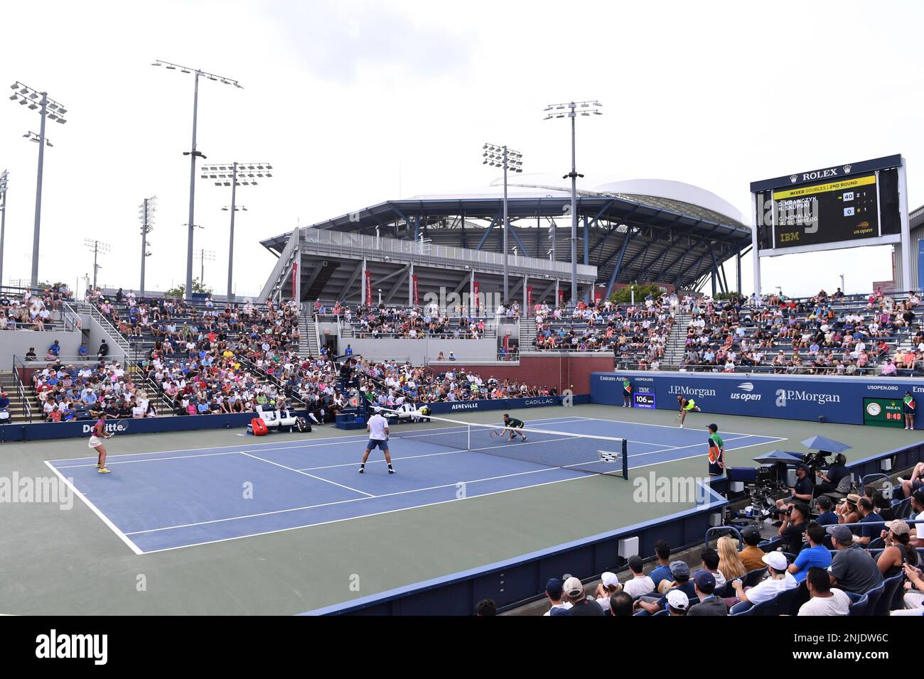 An overall view of Court 17 during a mixed doubles match at the 2022 US ...