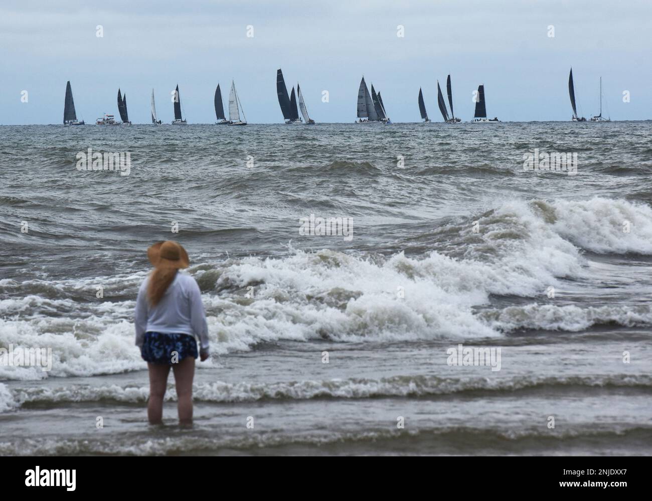 Sailboats move into position on Lake Michigan for the start of the ...