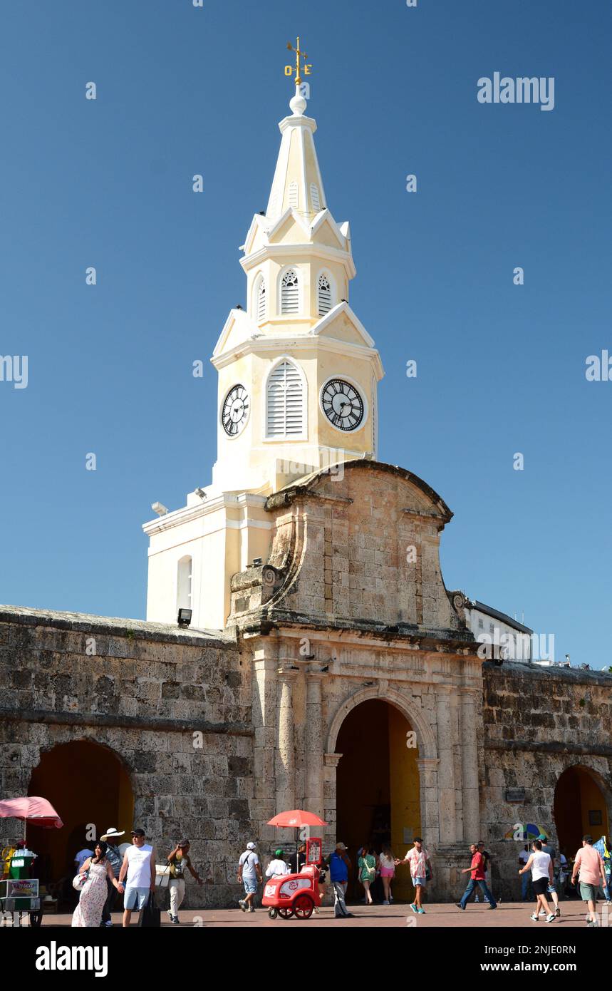 The Clock Tower in the old town. Cartagena. Bolivar department ...