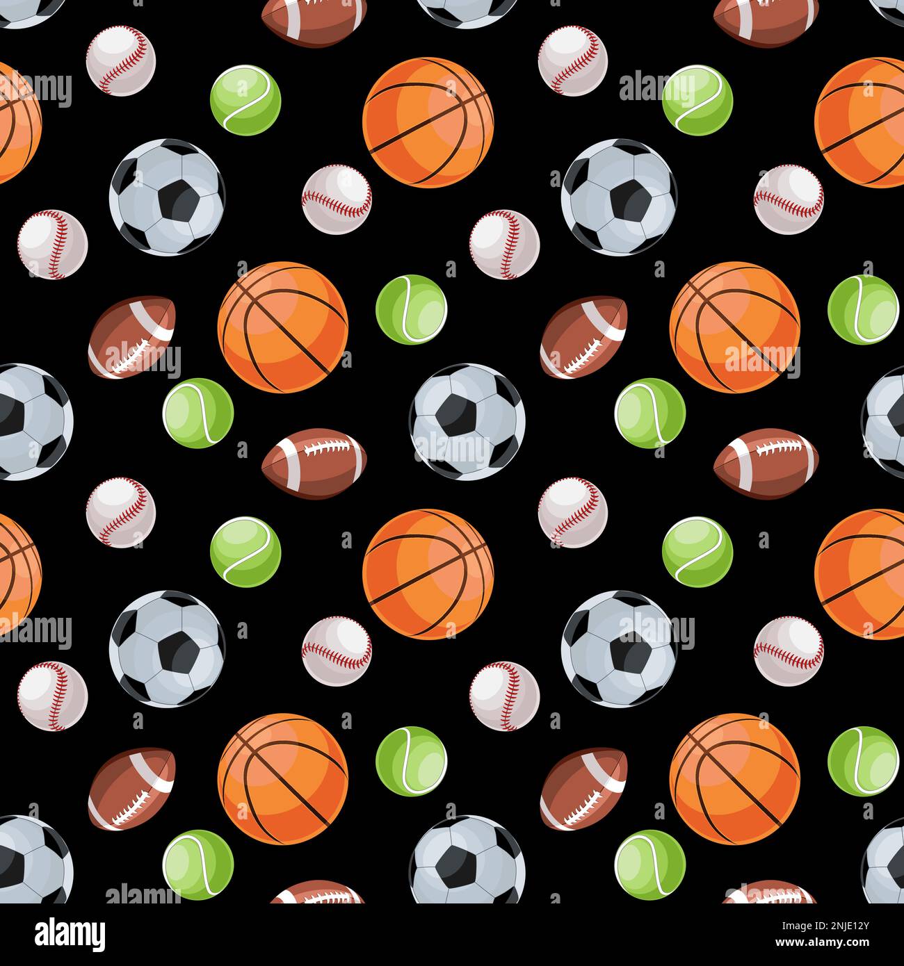 Seamless vector pattern with different types of sport balls in flat ...
